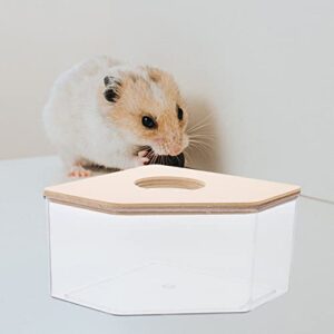 PATKAW Hamster Sand Bathtub Acrylic Clear Sand Bath Box with Wooden Lids Small Animal Shower Hideout Sand Bath Container for Chinchilla Gerbil Little Animal