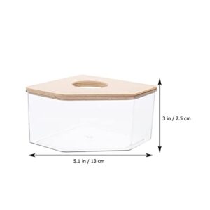 PATKAW Hamster Sand Bathtub Acrylic Clear Sand Bath Box with Wooden Lids Small Animal Shower Hideout Sand Bath Container for Chinchilla Gerbil Little Animal