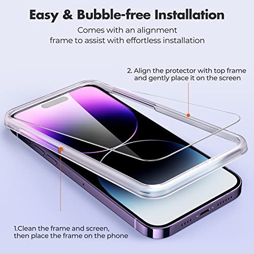 UNBREAKcable 3-Pack Screen Protector for iPhone 14 Pro Max, Double Shatterproof Tempered Glass [Easy Installation Frame] [9H Hardness] [99.99% HD Clear] [Case Friendly] for iPhone 6.7 inch