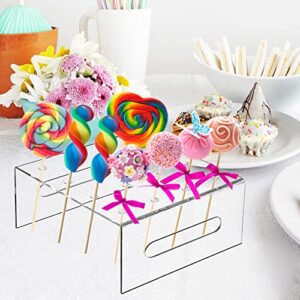 HOUSEEN 20 Pack Push Pops Containers and 16 Holes Acrylic Cake Pop Display Stand, Plastic Cake Push-up Pop with Lids, Base & Sticks, for Weddings Baby Showers Birthday Christmas Party