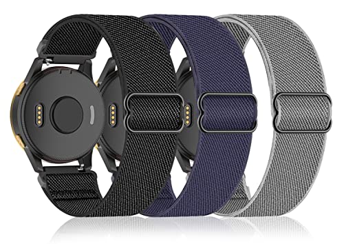 3 Pack Stretchy Nylon Watch Bands Compatible with Garmin Vivoactive 4,Venu 2,Venu 3,Forerunner 265/255/255 Music,22mm Loop Elastic Straps for Amazfit GTR 4,GTR 3,GTR 2,Ticwatch Pro 3,Fossil Gen 5 Women Men