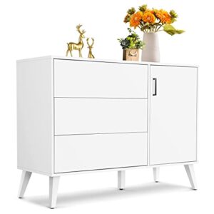 SEJOV White Dresser for Bedroom, 3-Drawer Chest Wood Dresser with Door, Wide Storage Space, Drawer Press Control Design, Large Storage Cabinet for Bedroom Living Room Hallway Entryway