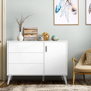 SEJOV White Dresser for Bedroom, 3-Drawer Chest Wood Dresser with Door, Wide Storage Space, Drawer Press Control Design, Large Storage Cabinet for Bedroom Living Room Hallway Entryway