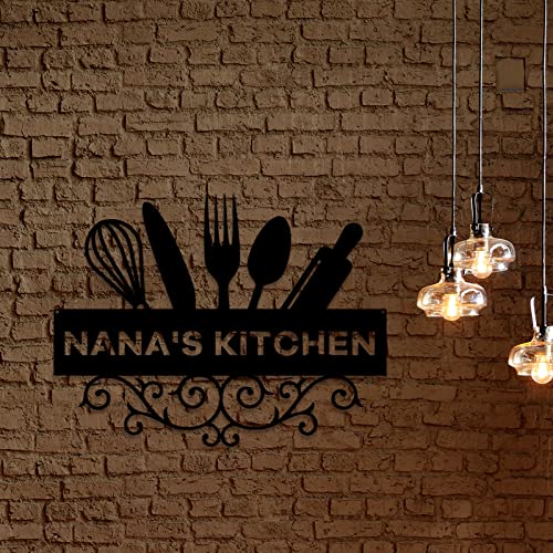 Hotsrichw Kitchen Metal Sign Personalized, Chef Kitchen Wall Decor, Custom Family Name Sign Last Name Signs, Nana's Farmhouse Kitchen, Customized Funny Birthday Gift for Cooking Lover, Gift for Mom