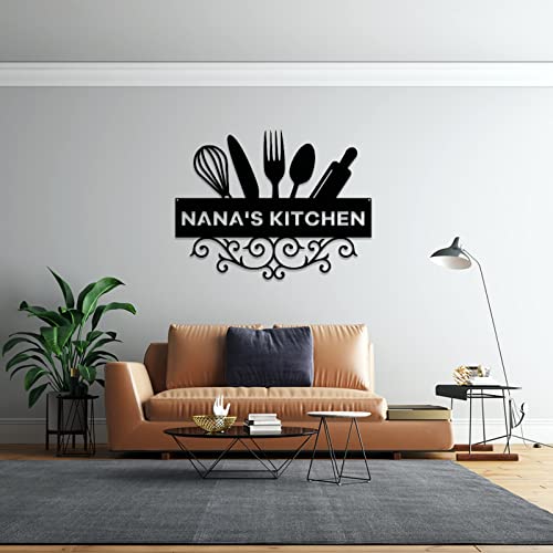 Hotsrichw Kitchen Metal Sign Personalized, Chef Kitchen Wall Decor, Custom Family Name Sign Last Name Signs, Nana's Farmhouse Kitchen, Customized Funny Birthday Gift for Cooking Lover, Gift for Mom