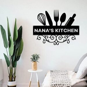 Hotsrichw Kitchen Metal Sign Personalized, Chef Kitchen Wall Decor, Custom Family Name Sign Last Name Signs, Nana's Farmhouse Kitchen, Customized Funny Birthday Gift for Cooking Lover, Gift for Mom