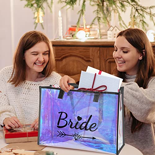 MGupzao Bachelorette Party Bride Tote Bag Wedding Gifts Bridesmaid Neon Holographic Bride Beach Bag Cool Black Bridal Shower Gift for Bride to Be Large