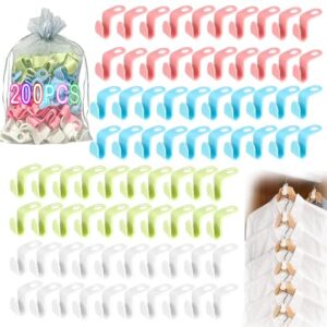 200pcs clothes hanger connector hooks, 4 colors of space saving clothes hanger connector hooks, hangers space saving, hanger space saving for heavy duty plastic closet hanger hooks