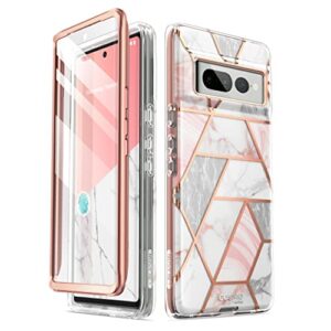 i-blason cosmo series for google pixel 7 pro case (2022), slim full-body stylish protective case with built-in screen protector (marble)