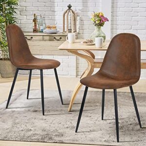 HomyCasa Dining Chairs Set of 2, Modern Mid-Century Kitchen Dining Room Chairs Living Room Side Chairs with Metal Leg Suede Seat for Restaurant Lounge Farmhouse, Rustic Brown, 2PCS (Black)