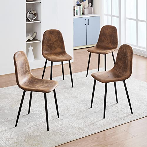 HomyCasa Dining Chairs Set of 2, Modern Mid-Century Kitchen Dining Room Chairs Living Room Side Chairs with Metal Leg Suede Seat for Restaurant Lounge Farmhouse, Rustic Brown, 2PCS (Black)