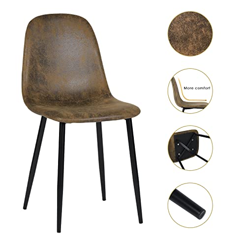 HomyCasa Dining Chairs Set of 2, Modern Mid-Century Kitchen Dining Room Chairs Living Room Side Chairs with Metal Leg Suede Seat for Restaurant Lounge Farmhouse, Rustic Brown, 2PCS (Black)