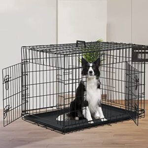 48 inch dog crate dog cage for large dogs folding mental wire dog kennel outdoor and indoor with double-door divider panel removable tray and handle