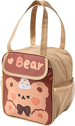 OZAOZ Kawaii Lunch Bag for Girls Lunch Box Insulated Cute Lunch Bags for Women Insulated Lunch Box for Kids (Brown-Bear)