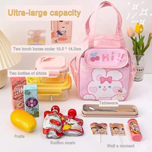 OZAOZ Kawaii Lunch Bag for Girls Lunch Box Insulated Cute Lunch Bags for Women Insulated Lunch Box for Kids (Brown-Bear)