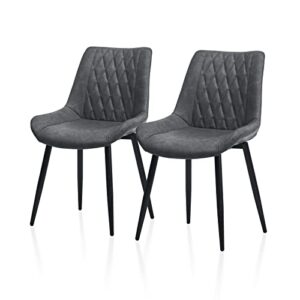 tukailai faux leather dining chairs set of 2, modern diamond design kitchen chairs with upholstered seat and metal legs, comfy leisure chairs for lounge living room reception restaurant (grey)