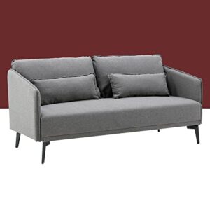 upholstered modern loveseat sofa couch, mini couch with 2 pillows and metal legs, 58" w fabric comfy couches furniture for living room, bedroom, compact small space, apartment, office (grey)