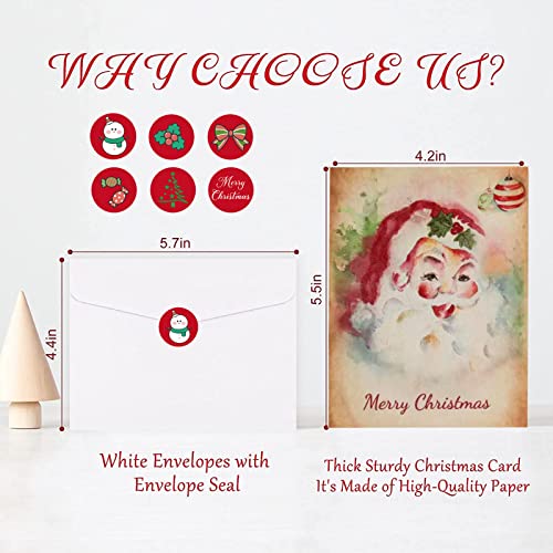 Feelfine 24pcs Christmas Cards Boxed with Envelopes, Blank Vintage Christmas Cards Bulk, 4.2 x 5.5 Inches Boxed Holiday Cards with Envelopes(8 Designs)