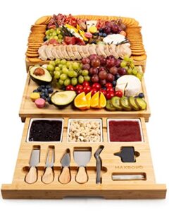 maxboro extra large charcuterie board set, mothers day gifts for mom from daughter son, premium bamboo cheese board and knife set, cool meat & cheese platter tray, house warming gifts for new home