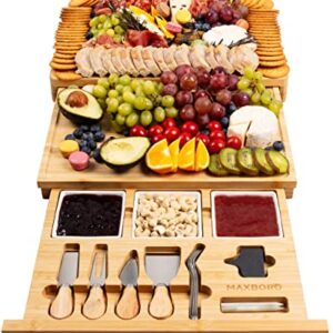 Maxboro Extra Large Charcuterie Board Set, Mothers Day Gifts for Mom from Daughter Son, Premium Bamboo Cheese Board and Knife Set, Cool Meat & Cheese Platter Tray, House Warming Gifts for New Home