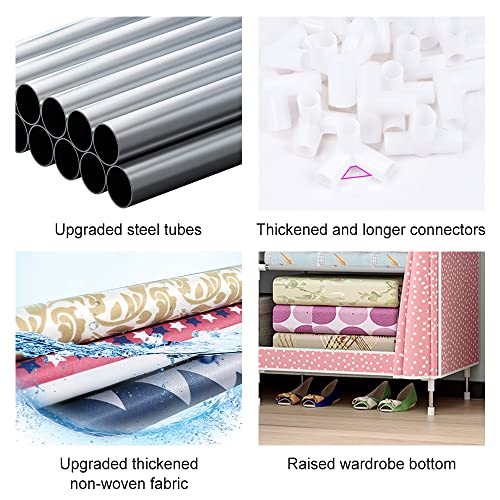 QLFJ-FurDec Portable Wardrobe Closet, Clothes Storage Organizer Rack Shelves with Hanging Rods, Non-Woven Fabric Cover Standing Closet for Hanging Clothes, Stable and Easy Assembly, Pink Dot Style