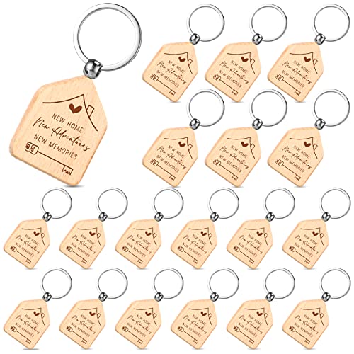 50 Pcs New Home Keychain 2023 Bulk Welcome Home Keychain Gifts New Homeowner Engraved Wooden Key Tag Small House Shaped Keychains for Family Client Home Buyer Customer