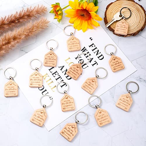 50 Pcs New Home Keychain 2023 Bulk Welcome Home Keychain Gifts New Homeowner Engraved Wooden Key Tag Small House Shaped Keychains for Family Client Home Buyer Customer