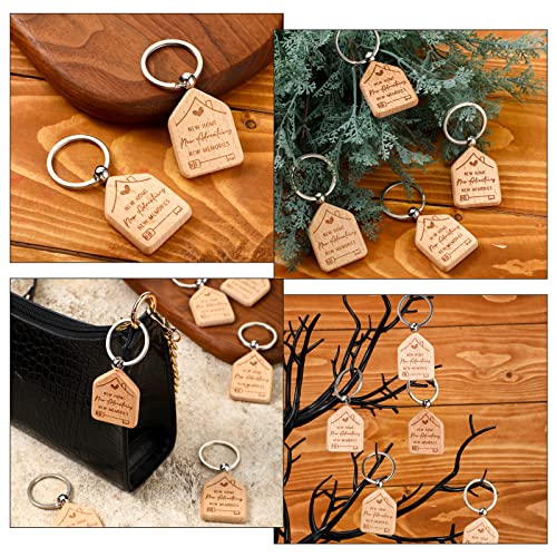 50 Pcs New Home Keychain 2023 Bulk Welcome Home Keychain Gifts New Homeowner Engraved Wooden Key Tag Small House Shaped Keychains for Family Client Home Buyer Customer