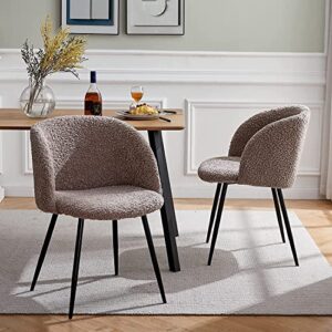 mikibama Dining Chairs Set of 2, Faux Fur Accent Chair Teddy Vanity Chair Furry Makeup Desk Chair with Metal Legs Mid Century Modern Chair for Dining Room Living Room Bedroom (Light Brown)