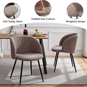 mikibama Dining Chairs Set of 2, Faux Fur Accent Chair Teddy Vanity Chair Furry Makeup Desk Chair with Metal Legs Mid Century Modern Chair for Dining Room Living Room Bedroom (Light Brown)