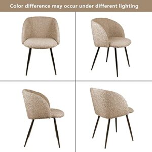 mikibama Dining Chairs Set of 2, Faux Fur Accent Chair Teddy Vanity Chair Furry Makeup Desk Chair with Metal Legs Mid Century Modern Chair for Dining Room Living Room Bedroom (Light Brown)