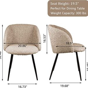 mikibama Dining Chairs Set of 2, Faux Fur Accent Chair Teddy Vanity Chair Furry Makeup Desk Chair with Metal Legs Mid Century Modern Chair for Dining Room Living Room Bedroom (Light Brown)