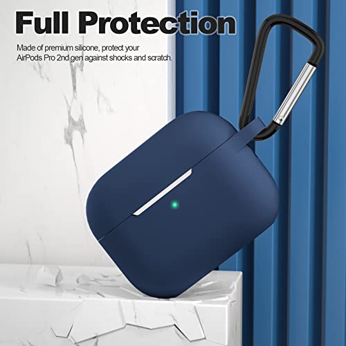 ATUAT AirPods Pro 2nd Generation Case Cover, Protective Silicone Skin Accessories with Keychain for Women Men for Apple AirPods Pro Gen 2(2022), Front LED Visible-Midnight Blue