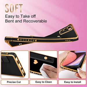 Likiyami for Samsung Galaxy A03S Phone Case Heart for Women Girls Cute Girly Pretty Luxury Aesthetic with Stand Cases Black and Gold Plating Love Hearts Cover Screen Chain for Galaxy A03S 6.5"