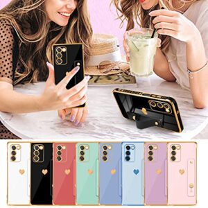 Likiyami for Samsung Galaxy A03S Phone Case Heart for Women Girls Cute Girly Pretty Luxury Aesthetic with Stand Cases Black and Gold Plating Love Hearts Cover Screen Chain for Galaxy A03S 6.5"