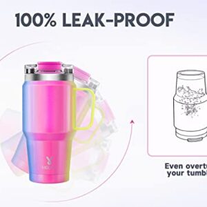 Meoky 24oz Travel Mug, Triple Insulated Stainless Steel Tumbler with Handle and 2-in-1 Straw and Sip Lid, 100% Leak Proof, Keeps Cold for 24 Hours or Hot for 8 Hours, Cupholder Friendly (Carnival)