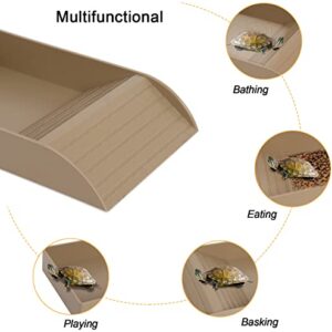 Reptile Feeding Dish with Ramp and Basking Platform Turtle Food Water Bowl Tortoise Ramp Bowl Amphibians Habitat Horned Frogs Lizards Fit for Bath, Included 1PC Forcep