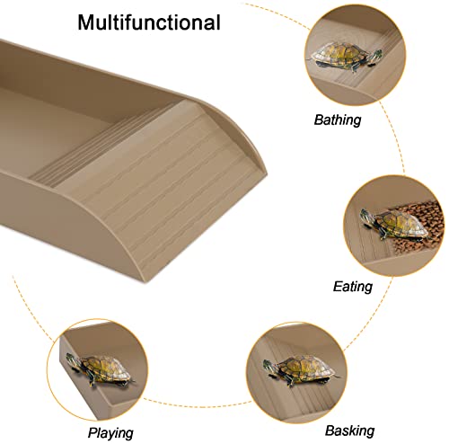 Reptile Feeding Dish with Ramp and Basking Platform Turtle Food Water Bowl Tortoise Ramp Bowl Amphibians Habitat Horned Frogs Lizards Fit for Bath, Included 1PC Forcep