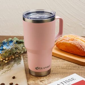 AQUAPHILE 30oz Stainless Steel Insulated Coffee Mug with Handle, Double Walled Vacuum Travel Cup with Lid & Straw, Reusable Thermal Coffee Cup, Portable Coffee Tumbler, for Hot&Cold Drinks(Pink)