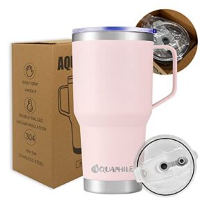 AQUAPHILE 30oz Stainless Steel Insulated Coffee Mug with Handle, Double Walled Vacuum Travel Cup with Lid & Straw, Reusable Thermal Coffee Cup, Portable Coffee Tumbler, for Hot&Cold Drinks(Pink)