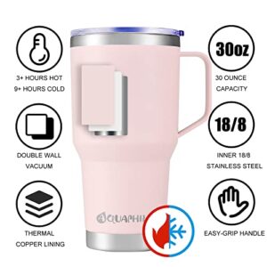 AQUAPHILE 30oz Stainless Steel Insulated Coffee Mug with Handle, Double Walled Vacuum Travel Cup with Lid & Straw, Reusable Thermal Coffee Cup, Portable Coffee Tumbler, for Hot&Cold Drinks(Pink)