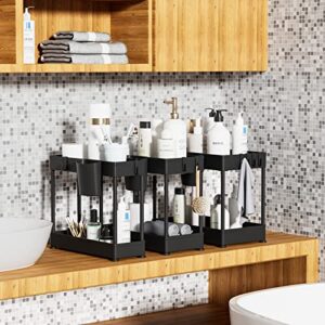 CuivnKak Under Sink Organizer, 2 Tier Under the Sink Organizer, Under Cabinet Organizer, Kitchen Sink Organizer, Bathroom Organizer Under Sink with 3 Hanging Cups and 12 Hooks, 3 Pack Black