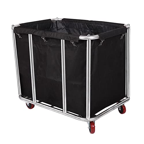 12 Bushels Laundry Cart Commercial/Home,Heavy Duty Large Stainless Steel Rolling Laundry Basket with Wheels，for Laundry Organizer and Storage,260LBS Load (12 Bushels - Black - 8 Tubes)