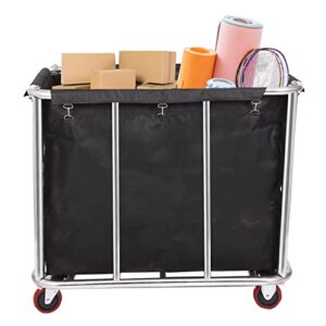 12 Bushels Laundry Cart Commercial/Home,Heavy Duty Large Stainless Steel Rolling Laundry Basket with Wheels，for Laundry Organizer and Storage,260LBS Load (12 Bushels - Black - 8 Tubes)