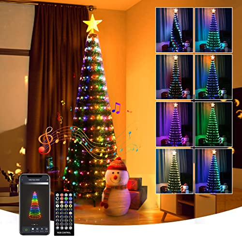 Outdoor Christmas Tree with Lights, 6FT DIY Collapsible Christmas Tree with App&Remote Control 314 LED Sync Music Timer Prelit Christmas Tree Light Show for Indoor Outdoor Xmas New Year Decoration