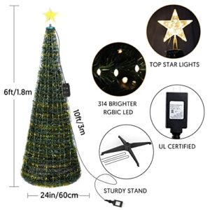 Outdoor Christmas Tree with Lights, 6FT DIY Collapsible Christmas Tree with App&Remote Control 314 LED Sync Music Timer Prelit Christmas Tree Light Show for Indoor Outdoor Xmas New Year Decoration