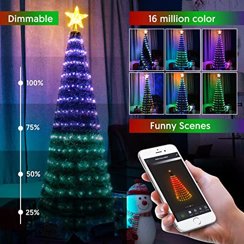 Outdoor Christmas Tree with Lights, 6FT DIY Collapsible Christmas Tree with App&Remote Control 314 LED Sync Music Timer Prelit Christmas Tree Light Show for Indoor Outdoor Xmas New Year Decoration