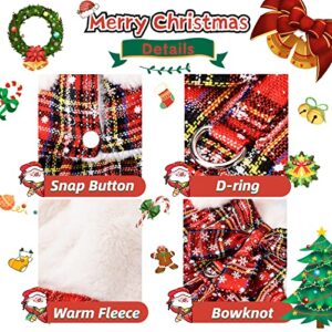 Christmas Dog Harness Dress with Leash Set Red Plaid Puppy Sweaters for Small Dogs Girl Winter Warm Pet Clothes Outfits Cute Bowknot Doggy Apparel Cat Holiday Xmas Party Costume (Medium, Red)