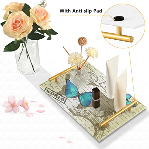 Beautiful Butterfly Bathroom Vanity Tray Counter Organizer Eiffel Tower Bathroom Counter Tray Jewelry Plate Holder Decorative Organizer with Handles Countertop Storage for Bathroom Table Kitchen