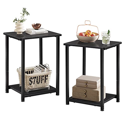 WLIVE End Tables Set of 2, 2-Tier Small Side Tables with Open Storage, Narrow Side Stands for Bedroom, Living Room, Couch, Study, Modern End Stands with Sturdy Metal Frame, Sturdy Easy Assembly,Black